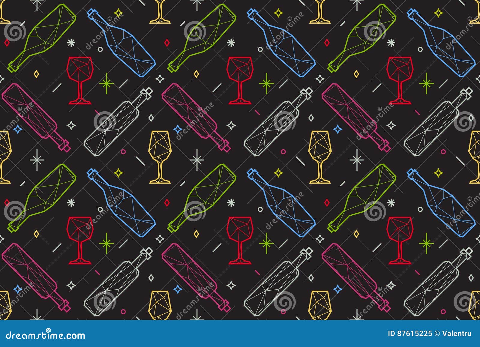 Pattern of Polygonal Triangle Wine Glasses and Bottles Stock Vector ...