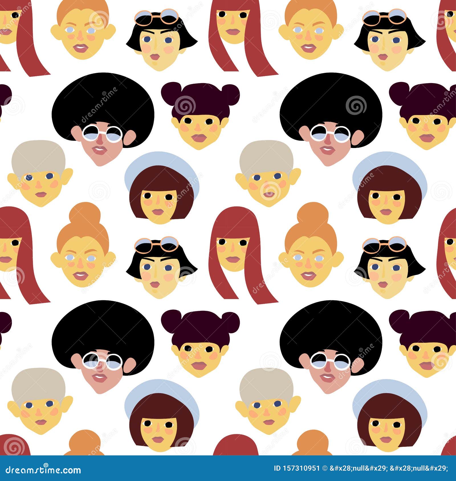 Pattern with Portraits of Girls of Different Nationalities, Seamless ...
