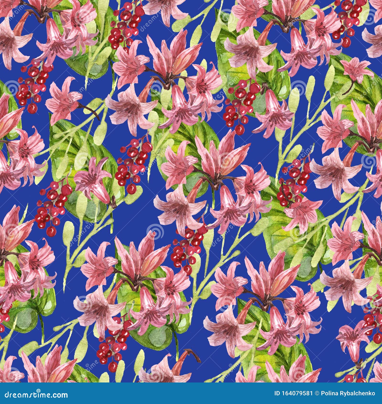 Pattern Print Seamless Blue Background Tropics Leaves Watercolor Hand