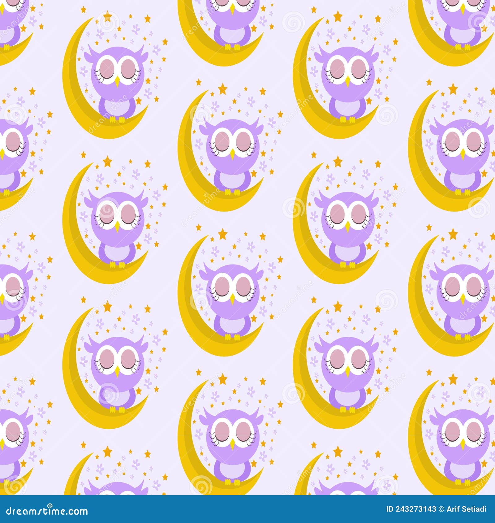 Pattern of a Purple Colored Owl Perched on the Crescent Moon Stock ...