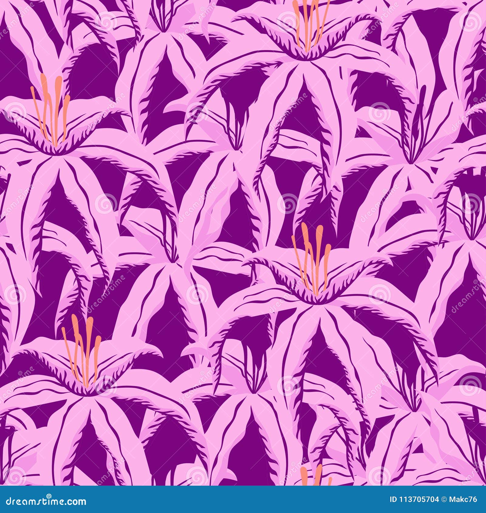 Pattern with Purple Tropical Flowers Stock Vector - Illustration of ...