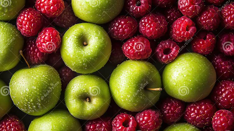 Pattern of Raspberry and Green Apples Stock Image - Image of indoors ...