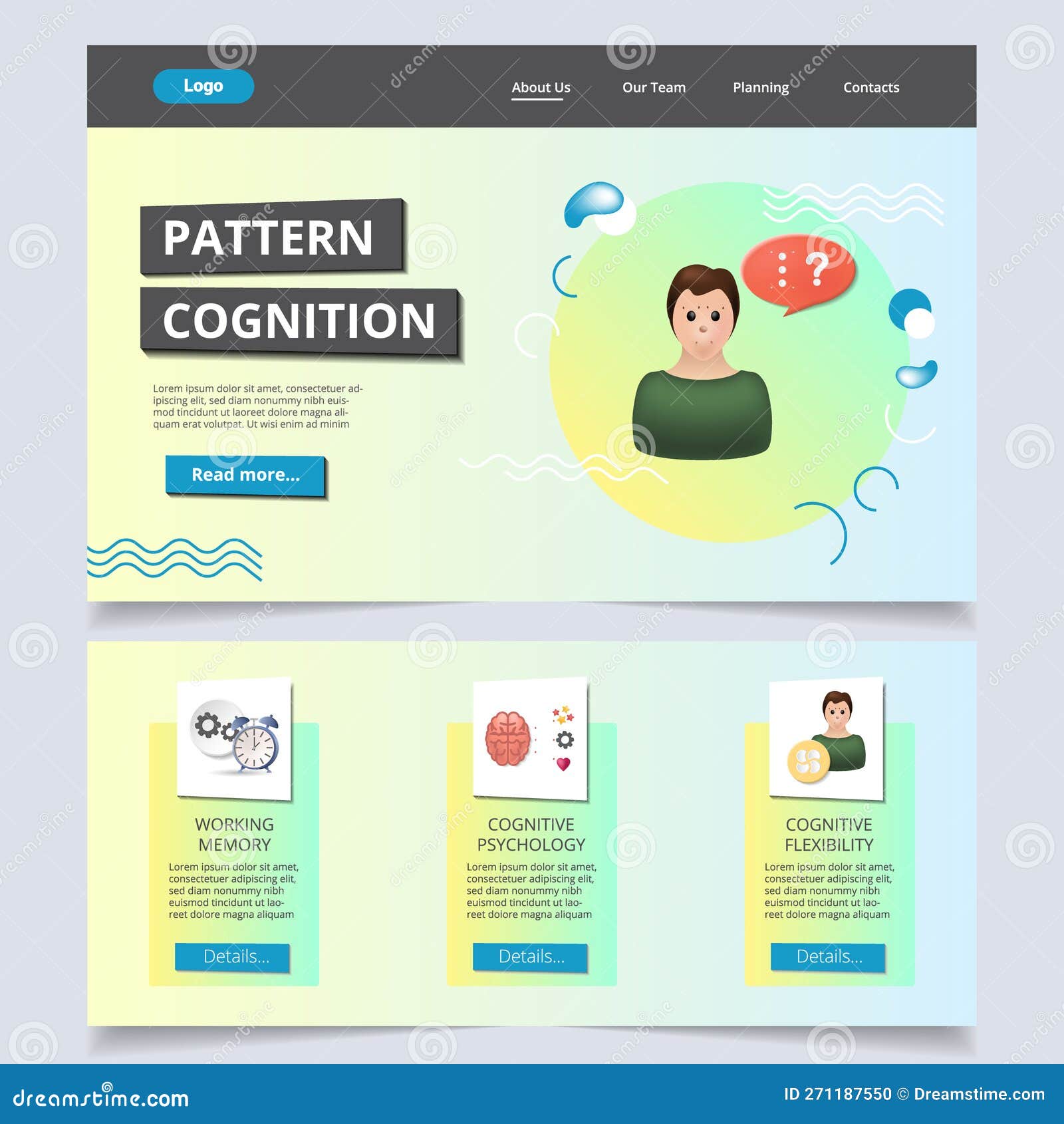 Pattern Recognition Flat Landing Page Website Template. Working Memory ...
