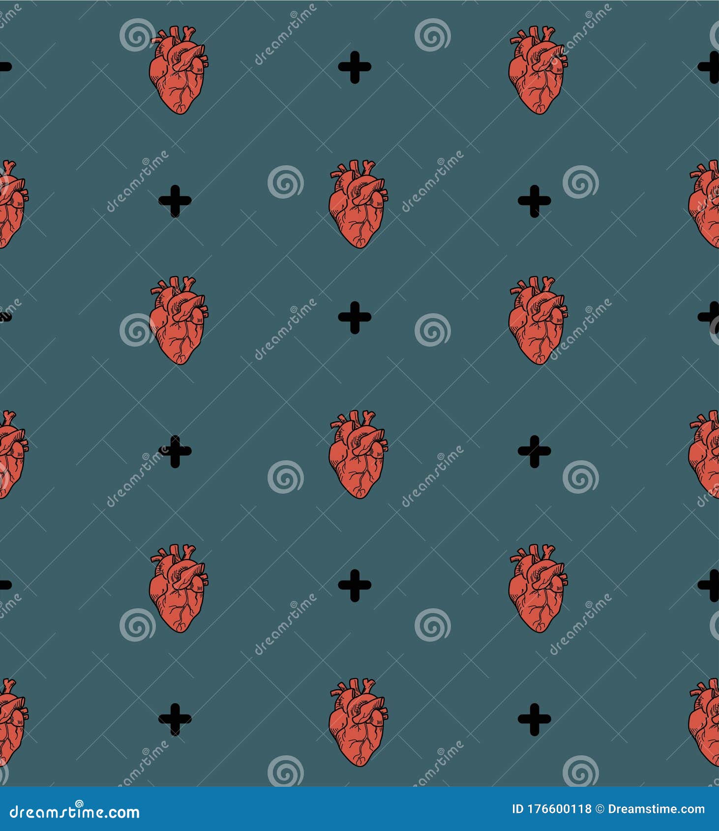 Pattern Red Anatomical Heart on a Dark Background Stock Vector ...