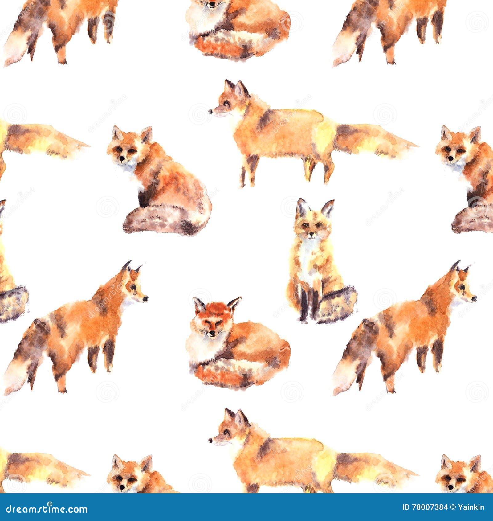 Pattern Red Foxes Different Watercolor Stock Photo - Illustration of ...