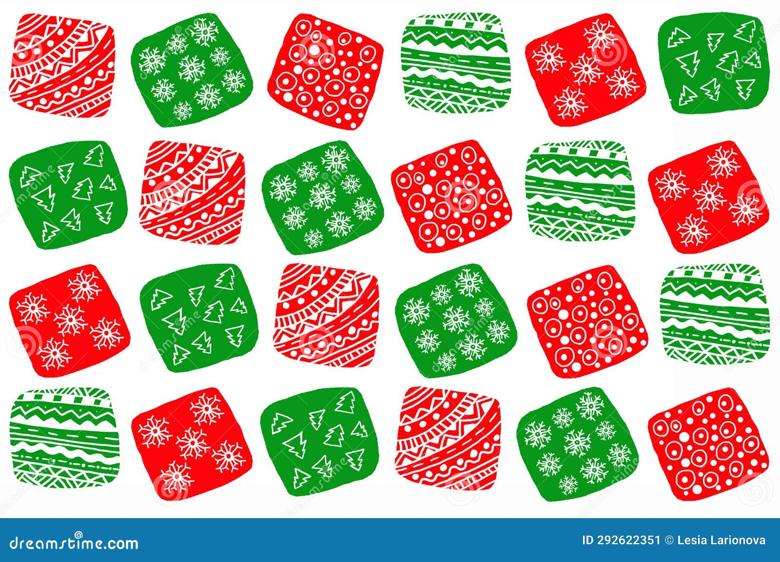 Pattern of Red and Green Squares Covered with Decor Isolated on White ...