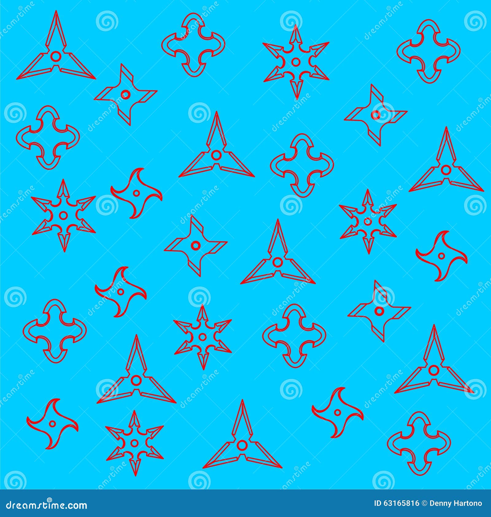 Pattern Of Red Ninja Weapons Shuriken Silhouette On Blue Vector ...