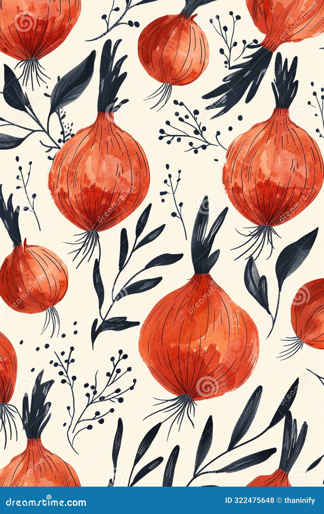 A Pattern of Red Onions and Leaves on a White Background Stock ...