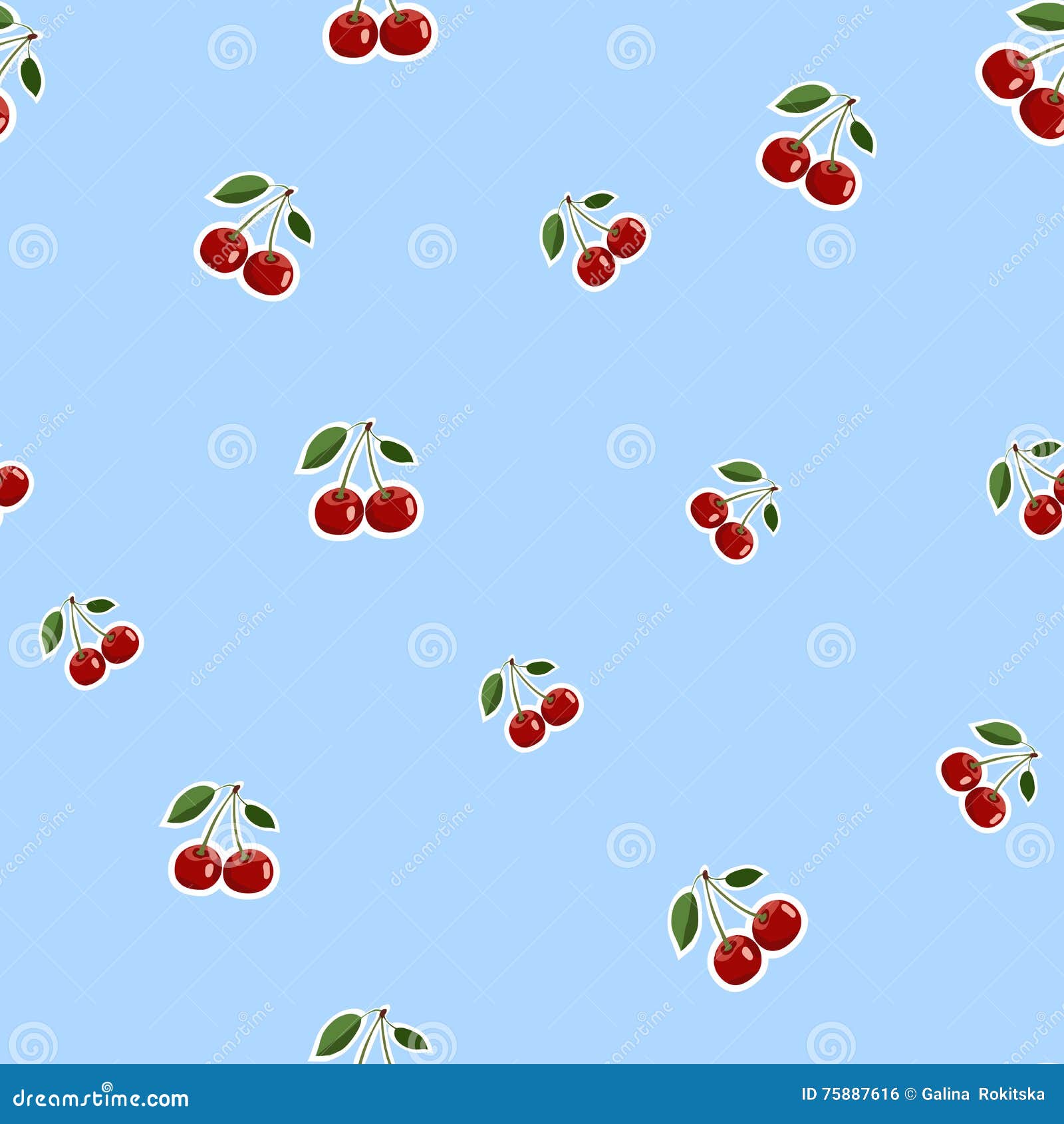 Pattern Of Red Small Cherry Stickers Different Sizes With Leaves On ...