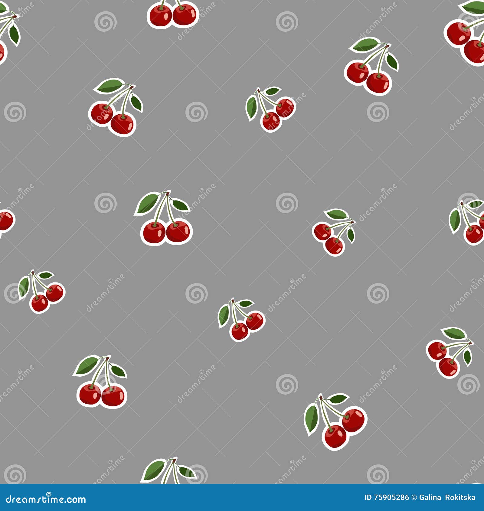 Pattern of Red Small Cherry Stickers Different Sizes with Leaves on ...