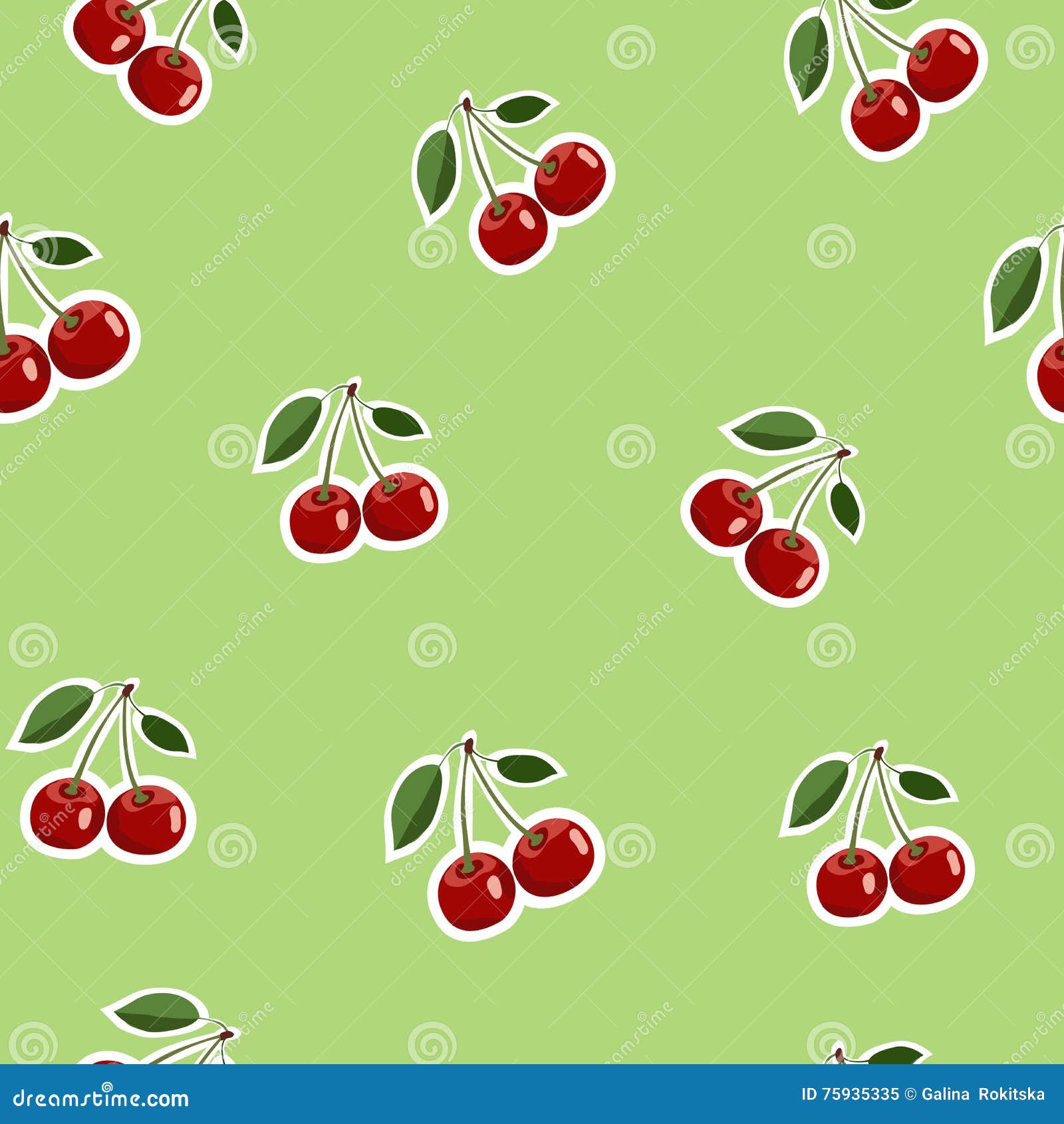 Pattern Of Red Small Cherry Stickers Same Sizes With Leaves On Light ...