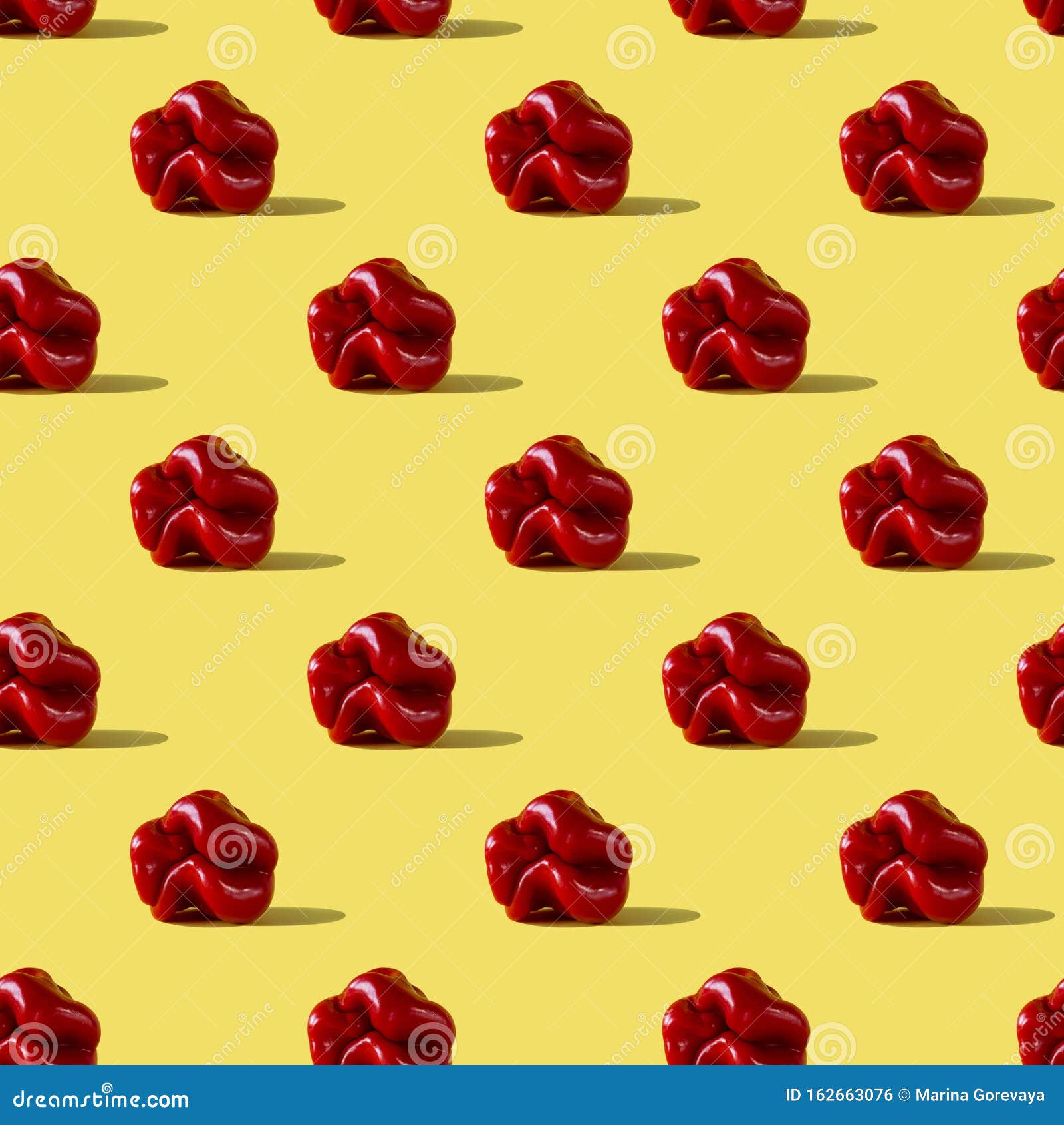 Pattern of Red Ugly Pepper on Yellow Background. Front View Stock Photo ...