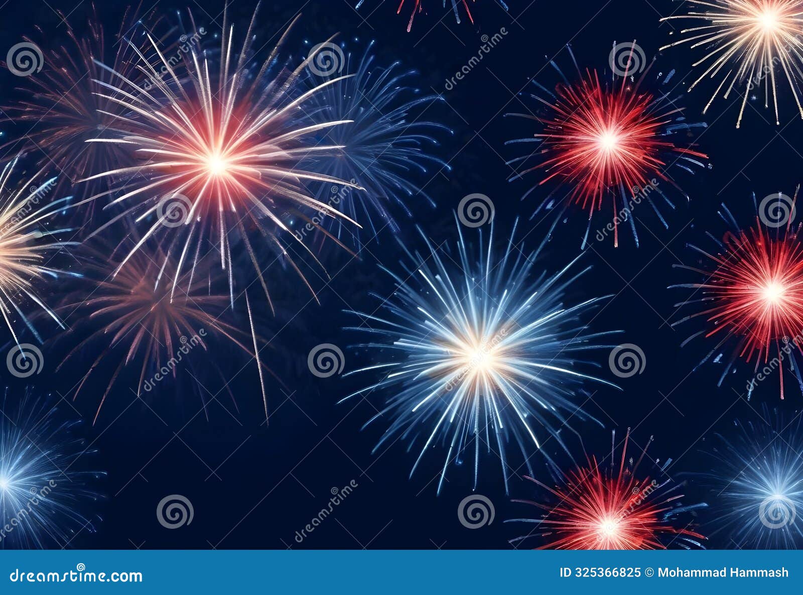 Pattern of Red, White, and Blue Fireworks on a Dark Blue Background ...