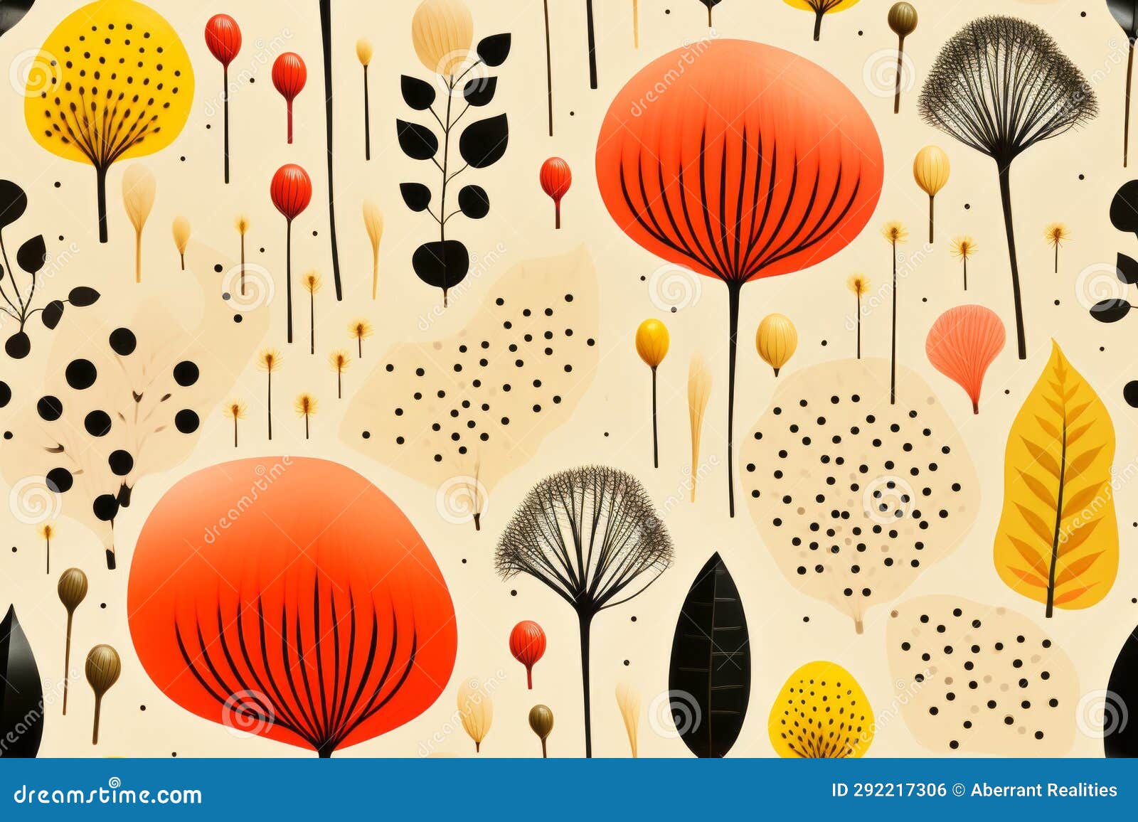 A Pattern with Red Yellow and Black Flowers and Leaves Stock ...