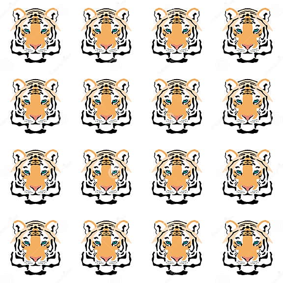Pattern with Repeating Tiger Head, Illustration for Backgrounds ...