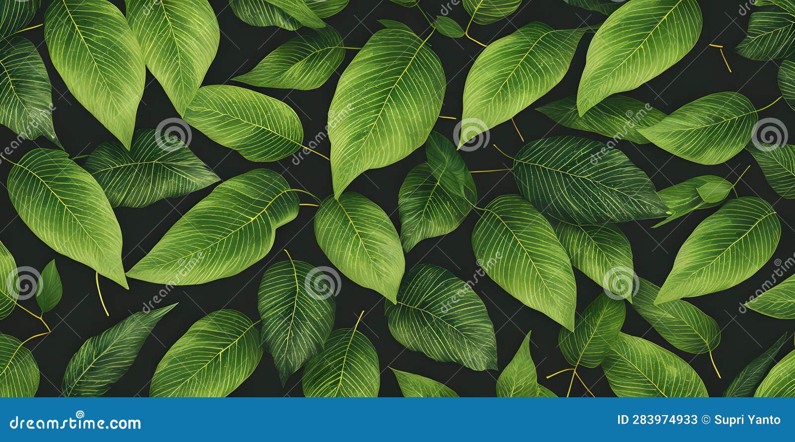 Pattern Repetition Green Leaves Display on Dark Background Stock ...