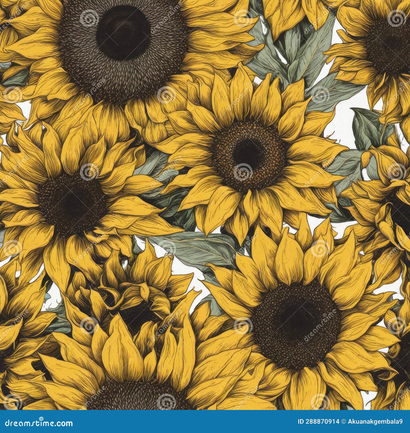 A Pattern of Retro Style Sunflowers Background Stock Photo - Image of ...