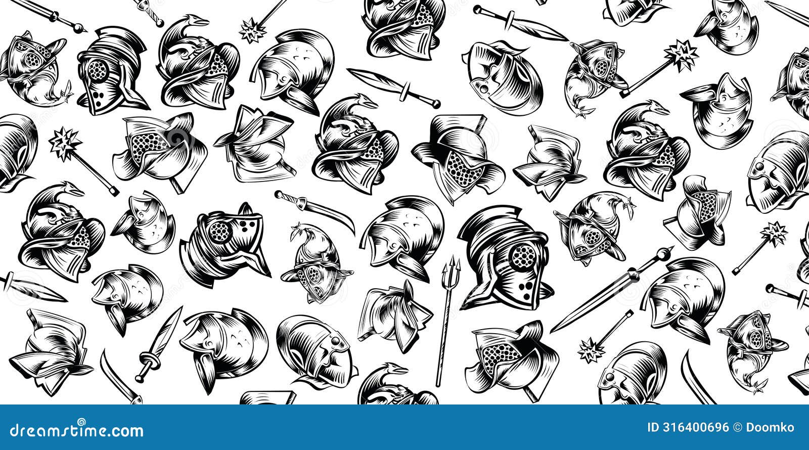 Pattern of Roman Gladiator Armour Helmets Black and White Stock Vector ...