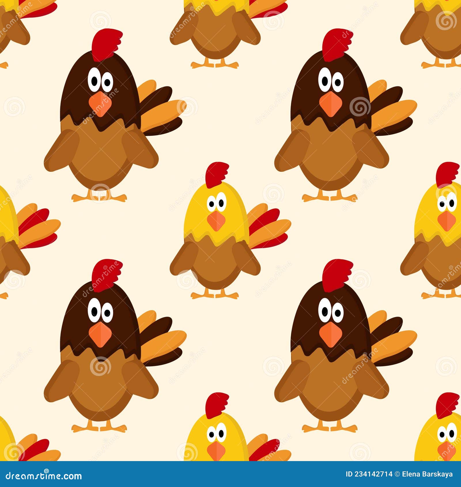 A Pattern of a Rooster and a Chicken for Prmiennya in Textile Design ...