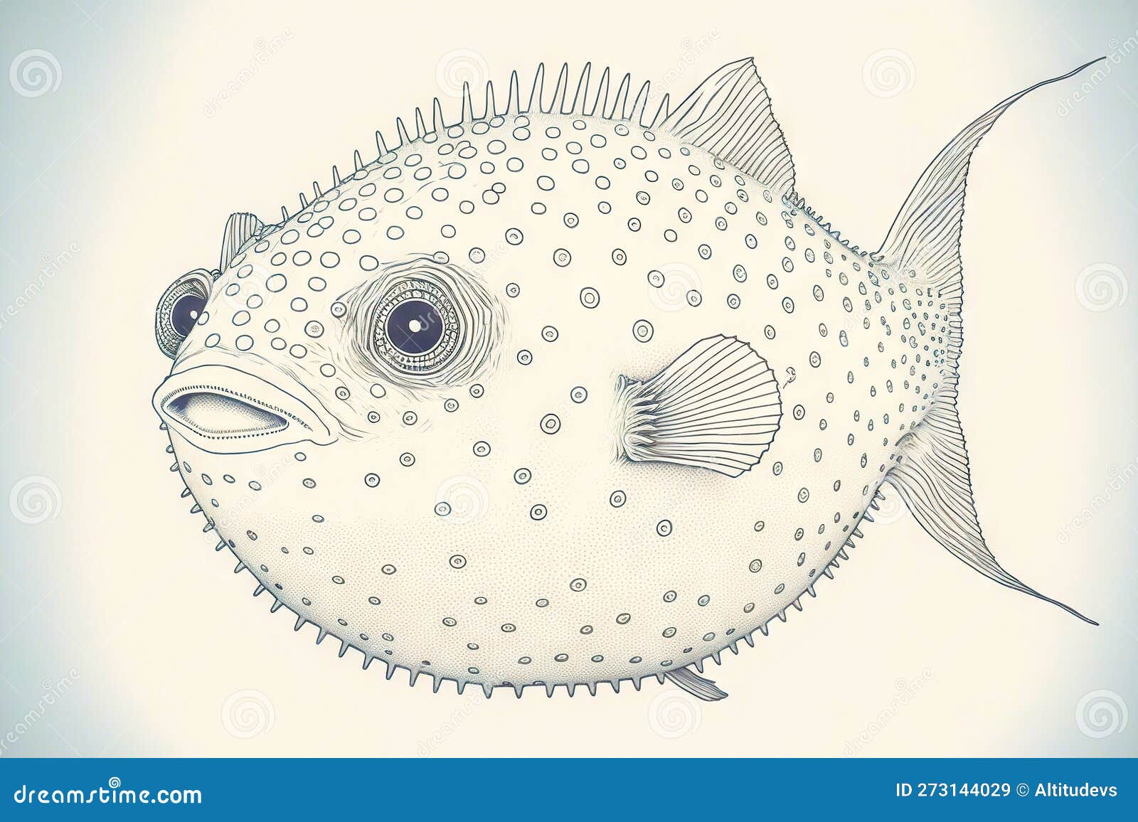 Pattern with Round Spiked Puffer Fish Isolated on White Background ...