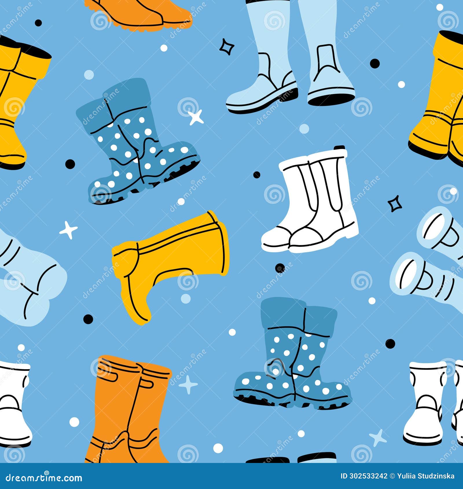 Pattern with rubber boots stock vector. Illustration of garden - 302533242