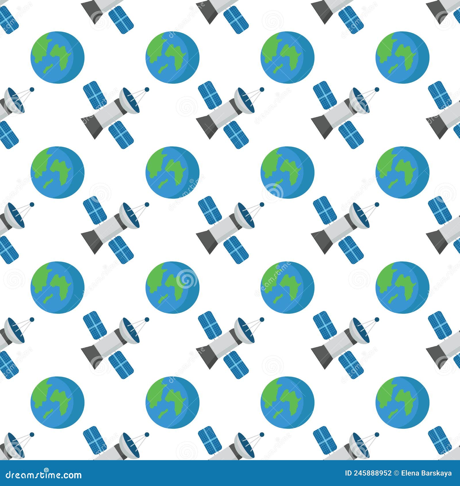 Pattern of Satellite and Planet Earth on White Background Stock Vector ...