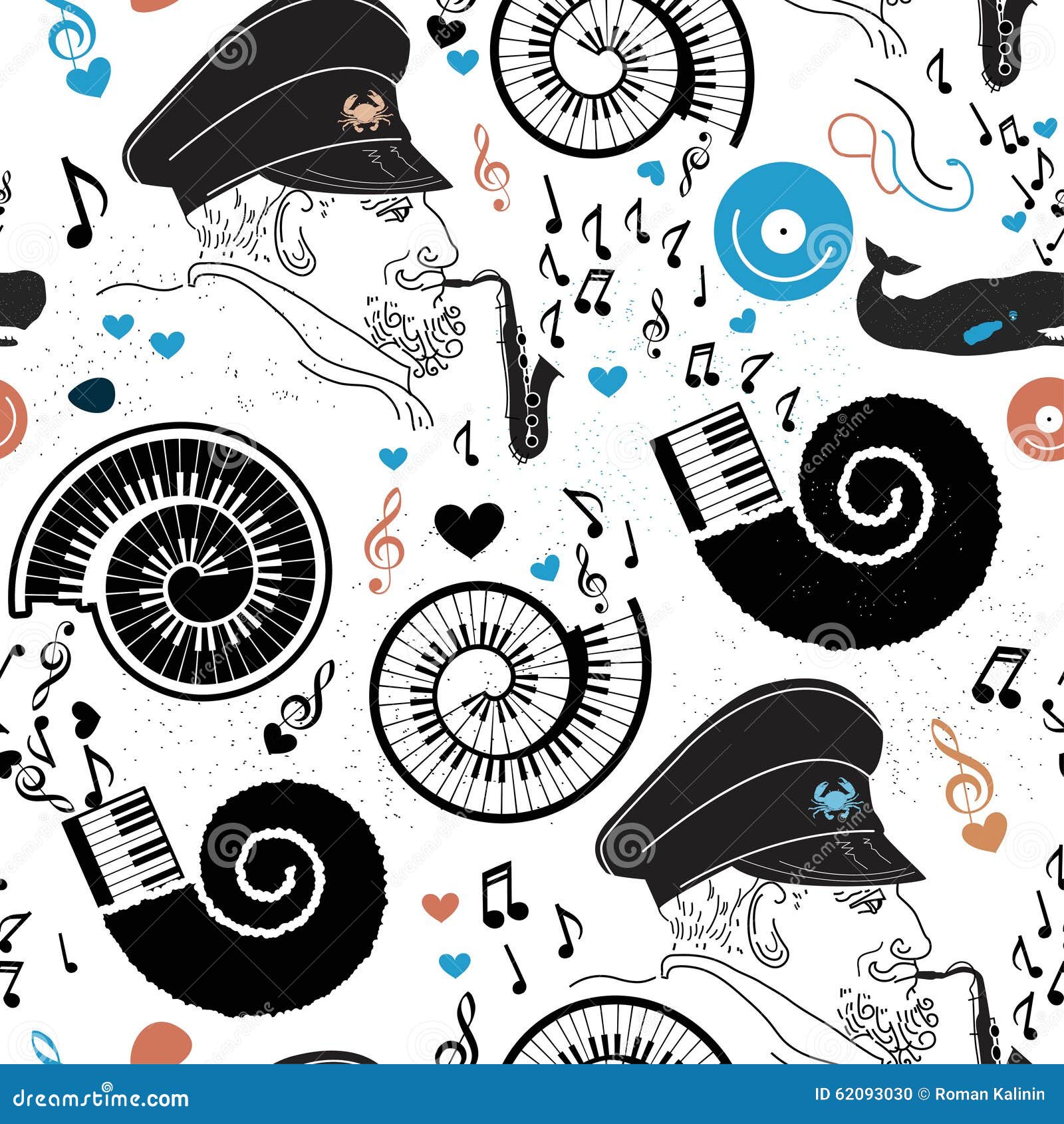 Pattern Sea, Sea Captain and Music. Stock Vector - Illustration of ...