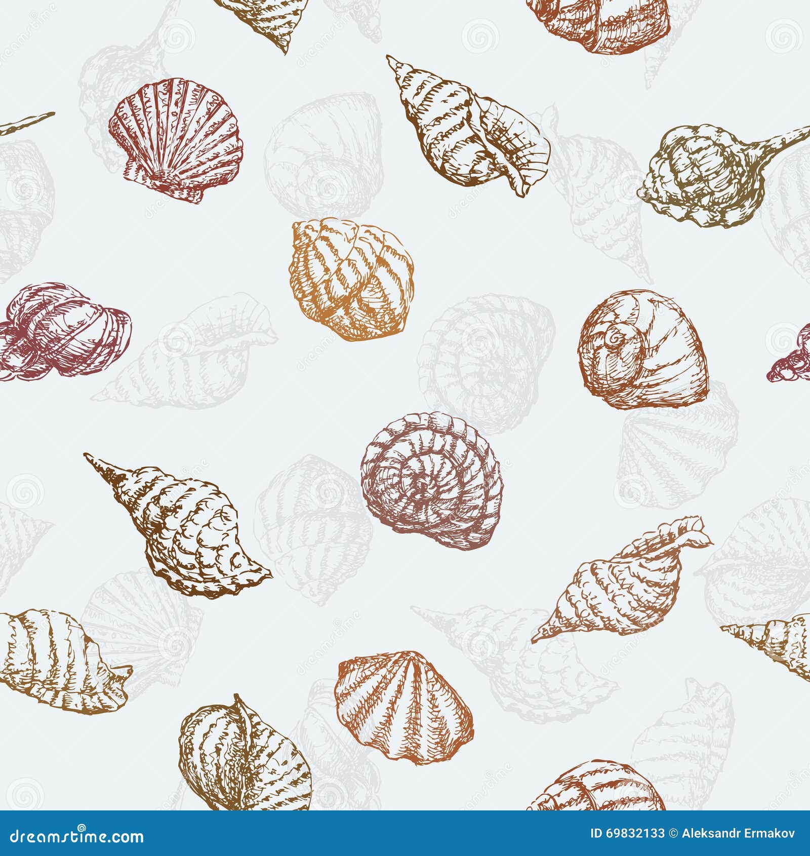 Pattern of the sea shells stock vector. Illustration of floating - 69832133