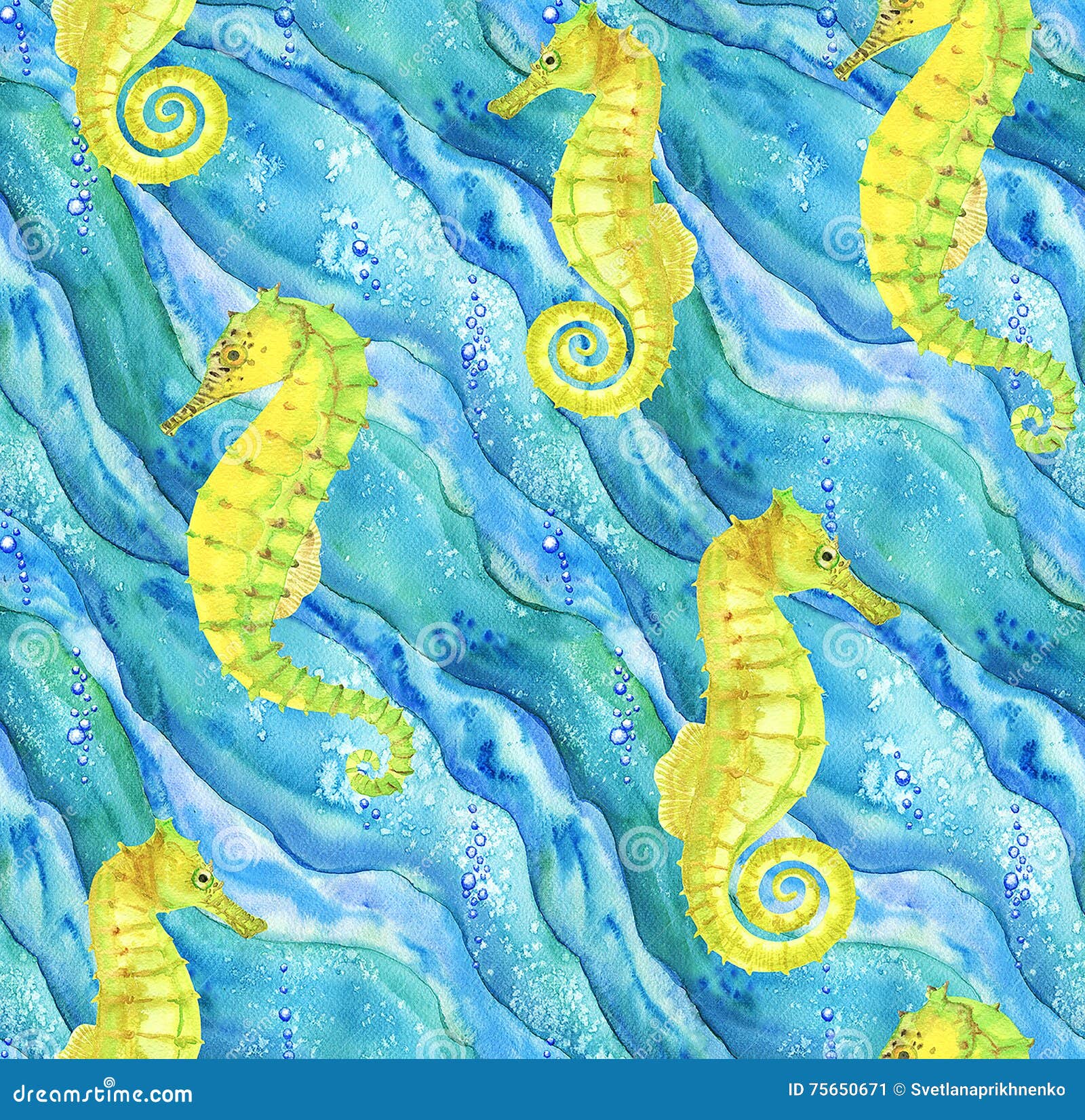 Pattern with Seahorses in Ocean Stock Illustration - Illustration of ...