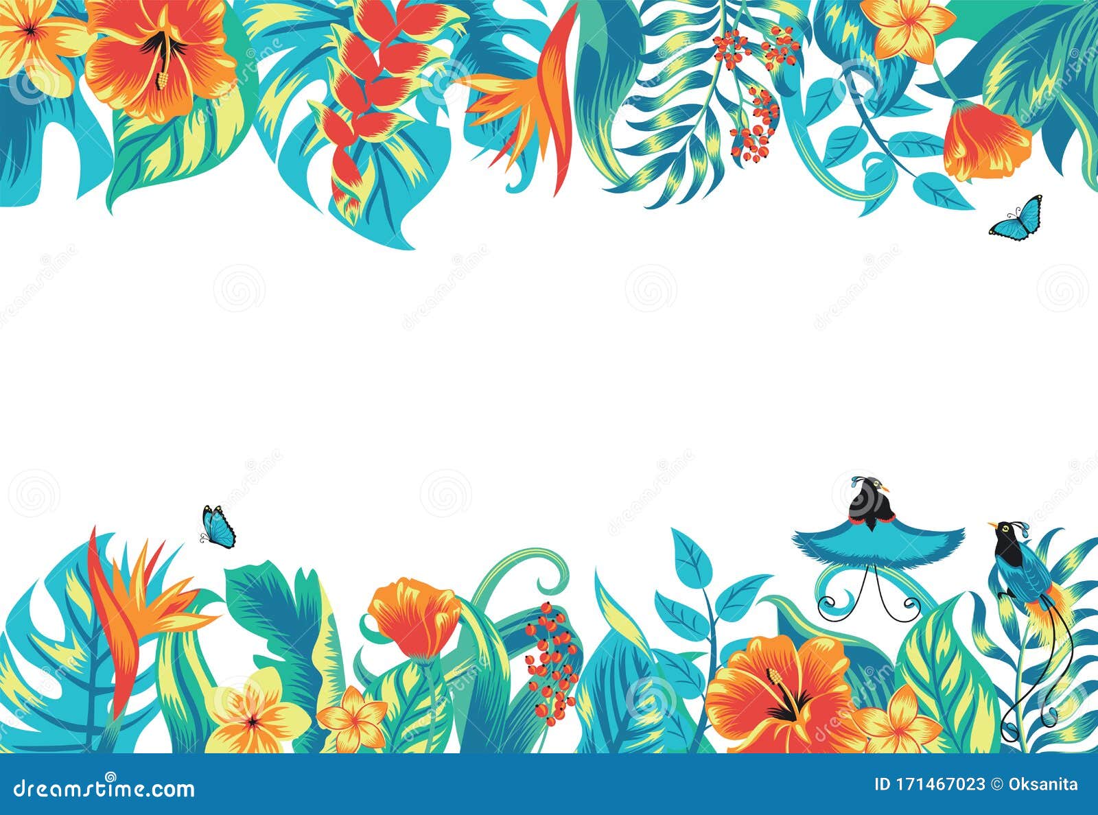 Summer Tropical Background Frame with Exotic Paradise Birds, Palm ...