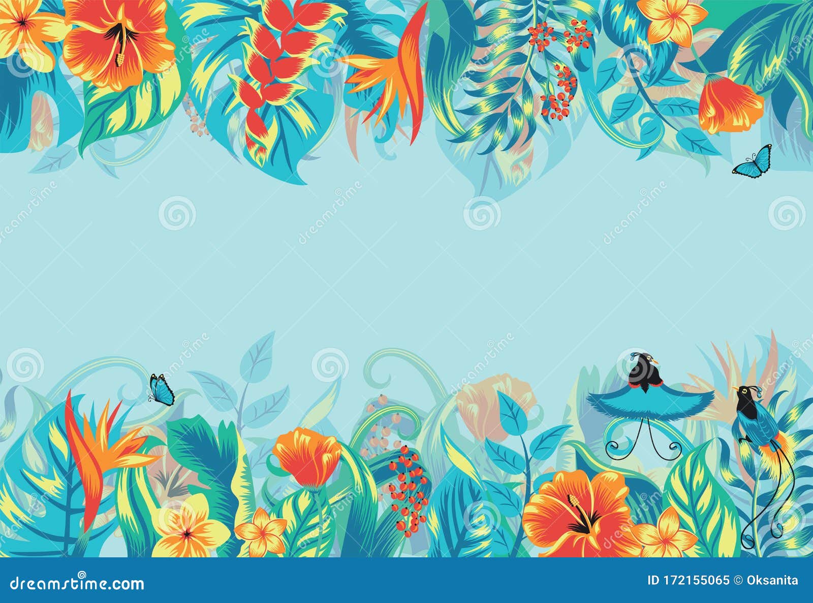 Summer Tropical Background Frame with Exotic Paradise Birds, Palm ...
