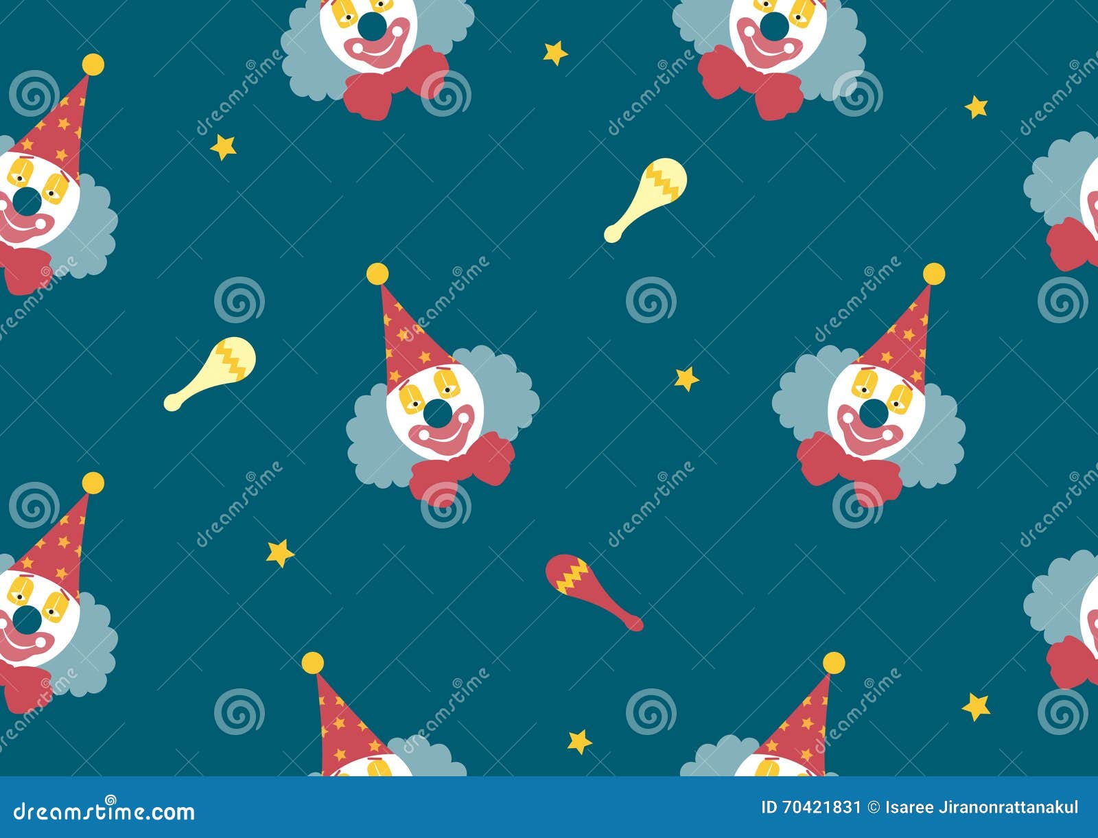 Pattern Seamless of Clown Face on Green Backgrouds,Vector Illustrations ...