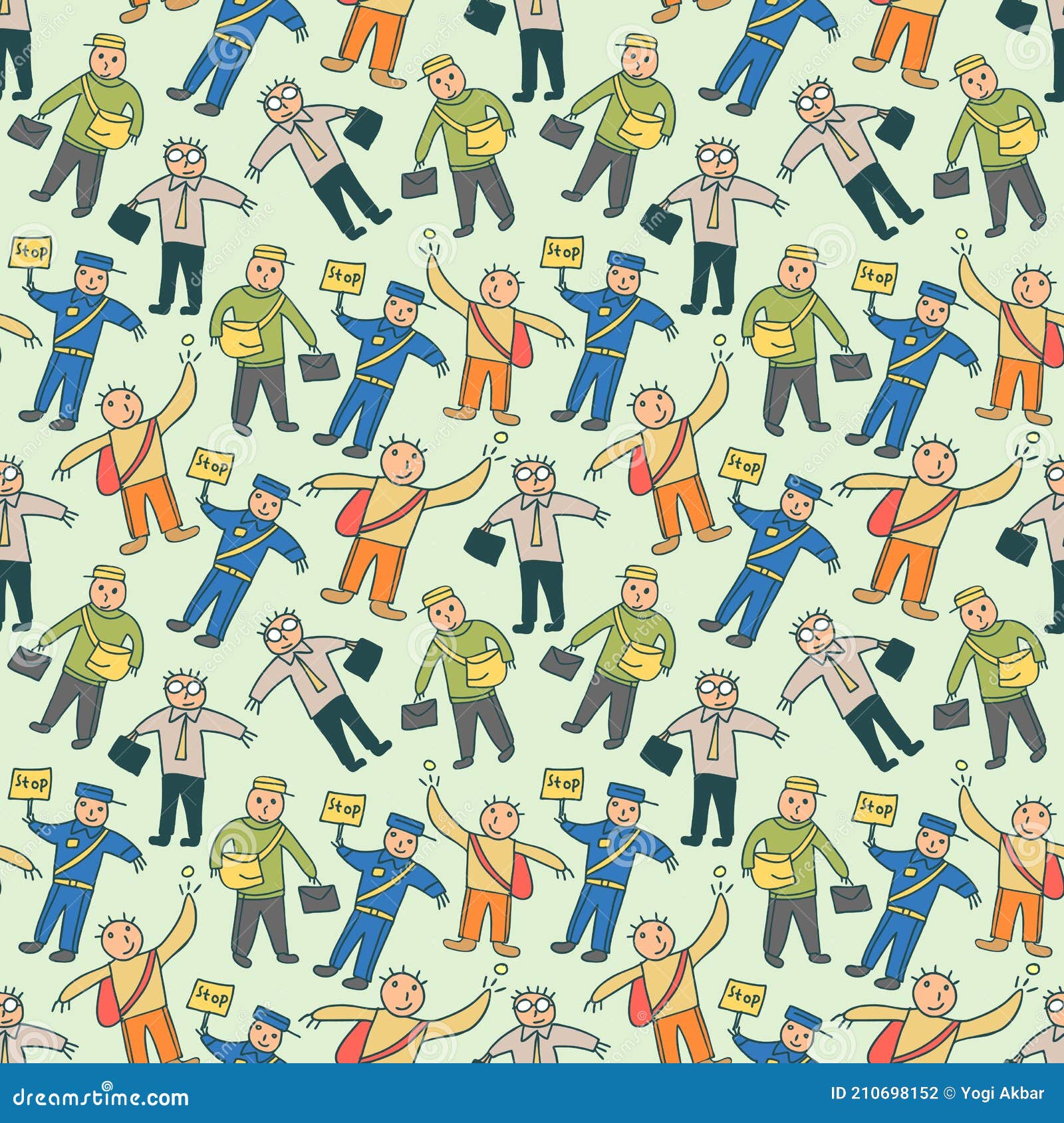 Pattern Seamless Kids with Workers Doodle Element. Seamless Pattern ...