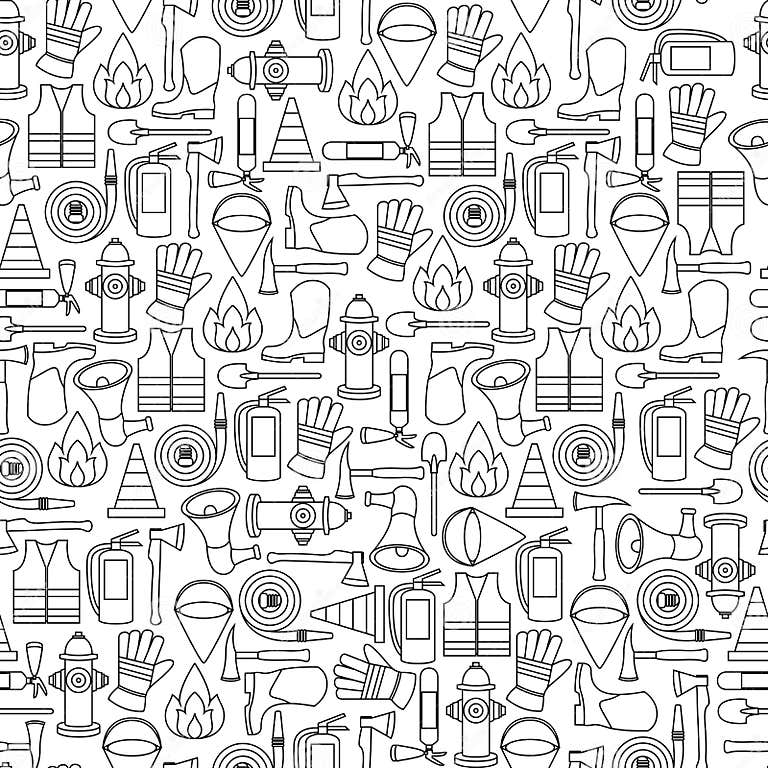 Pattern Seamless of Line Firefighting Equipment Illustration Stock ...