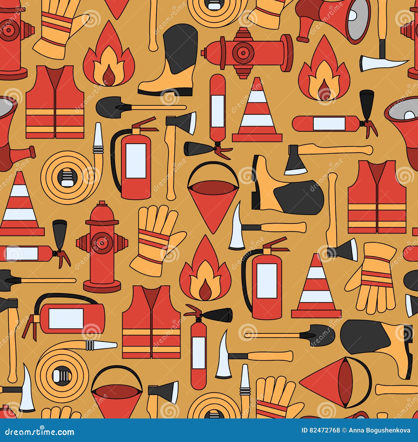 Pattern Seamless of Line Firefighting Equipment Illustration Stock ...