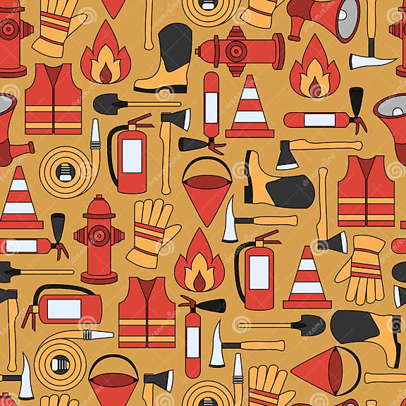 Pattern Seamless of Line Firefighting Equipment Illustration Stock ...