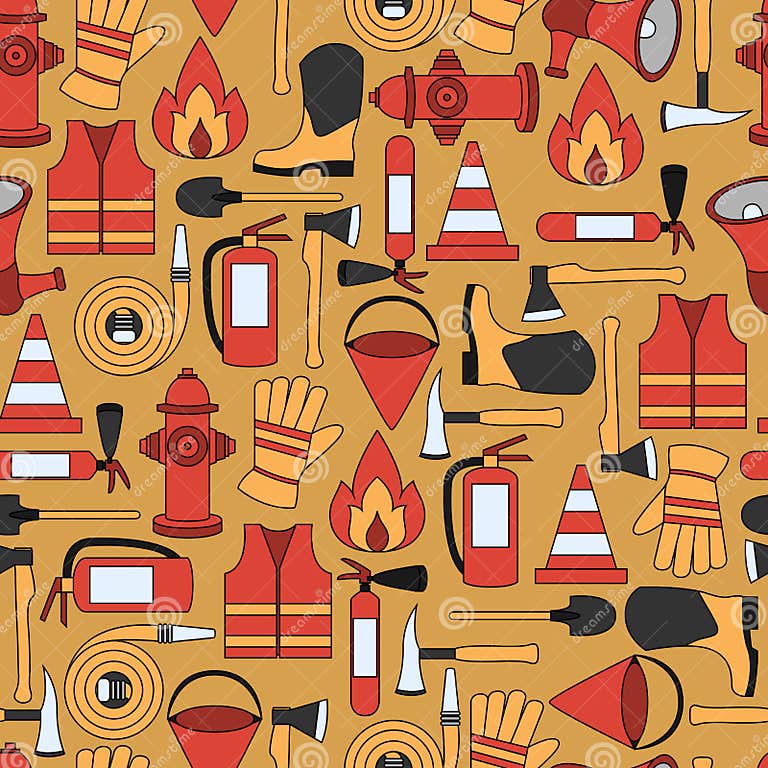 Pattern Seamless of Line Firefighting Equipment Illustration Stock ...