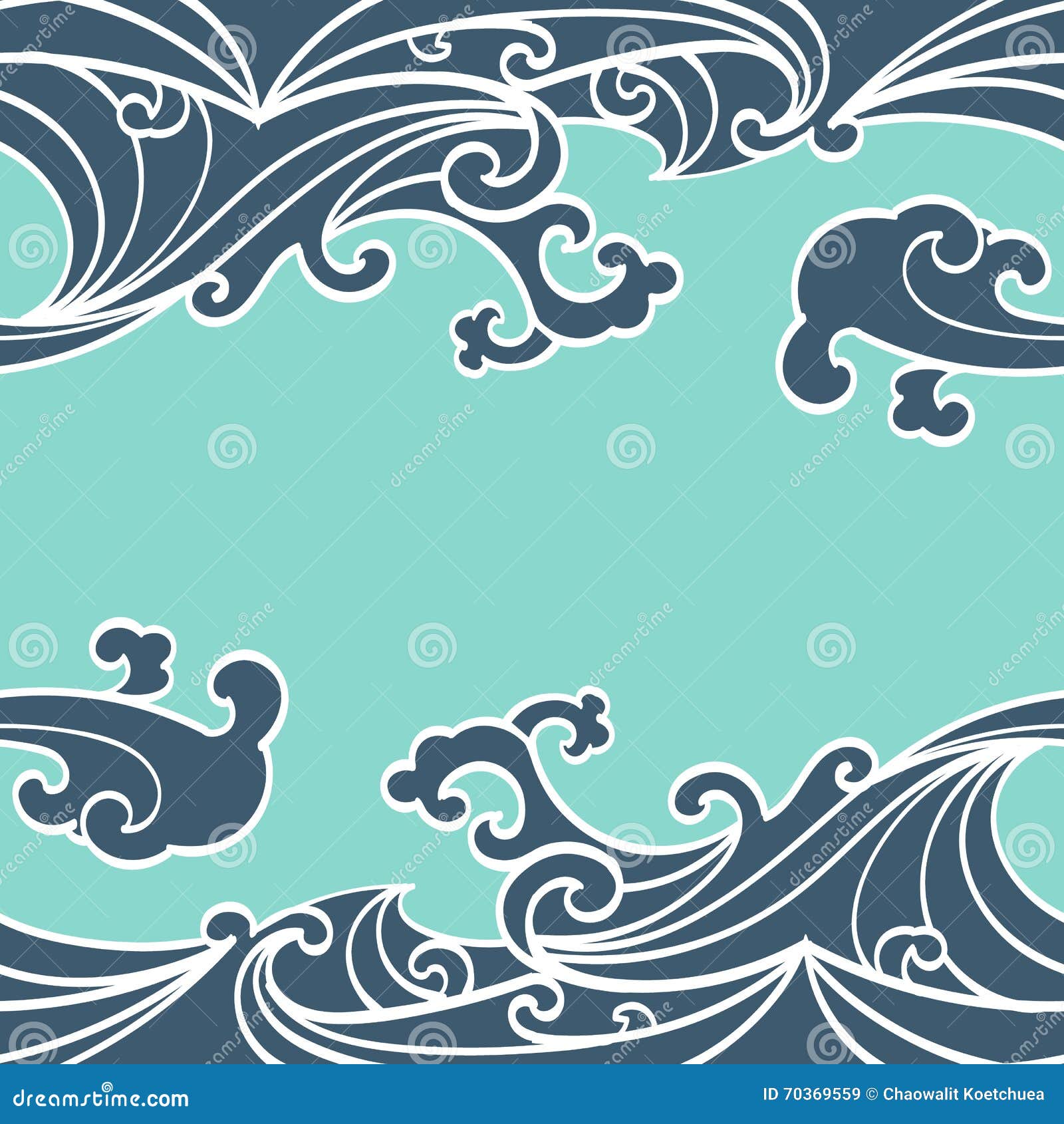 Pattern Seamless Ocean Waves Hand Draw Asian Style Stock Vector ...