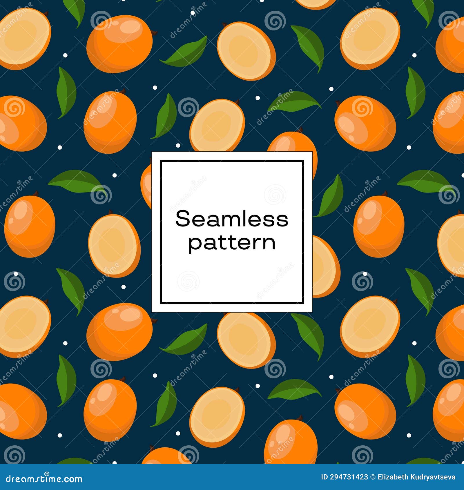 Pattern is Seamless with Orange Mango, Circles on Dark Background with ...