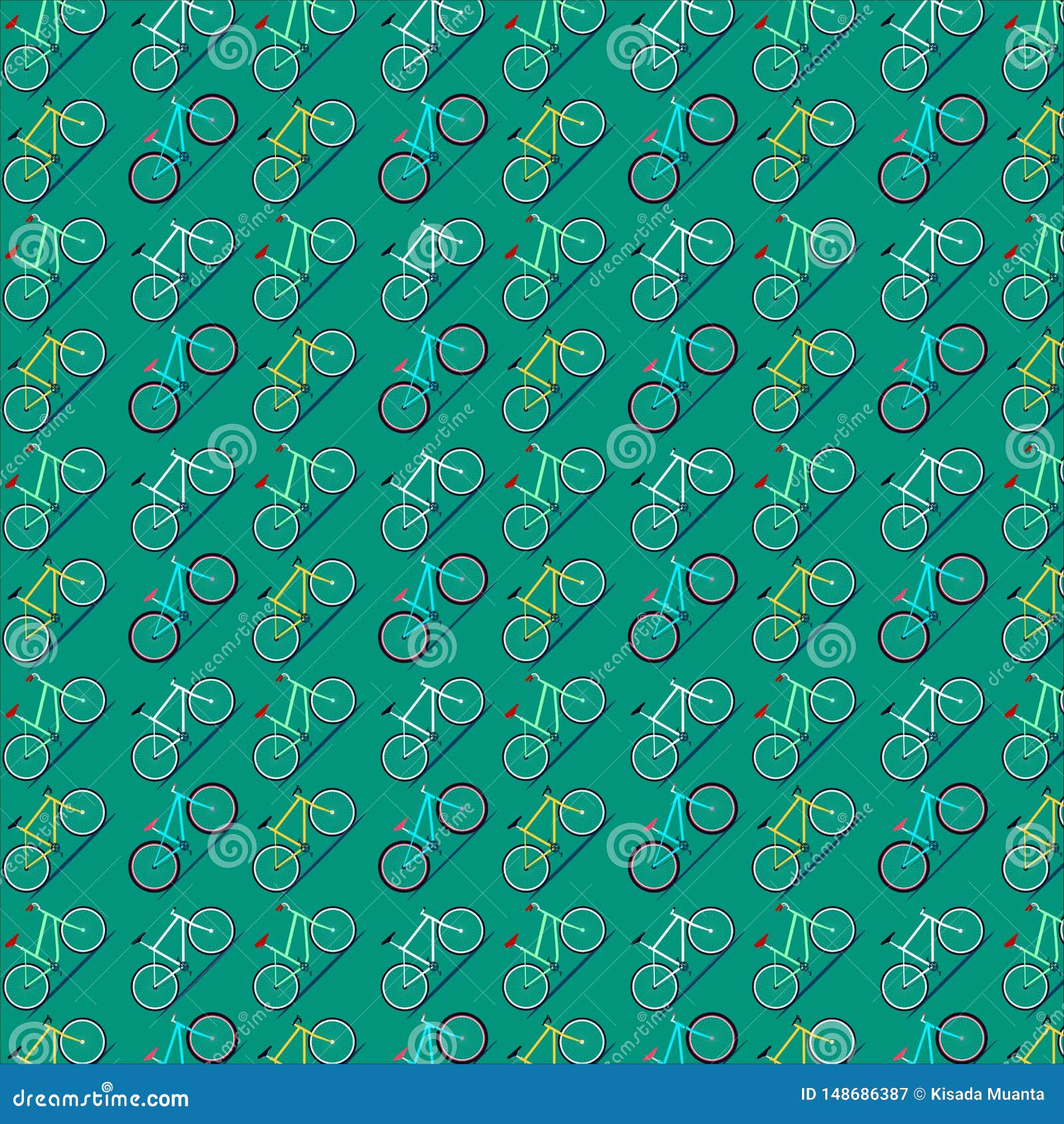 Pattern Seamless. Set of the Four Fix Gear Bicycle. Flat Colorful ...