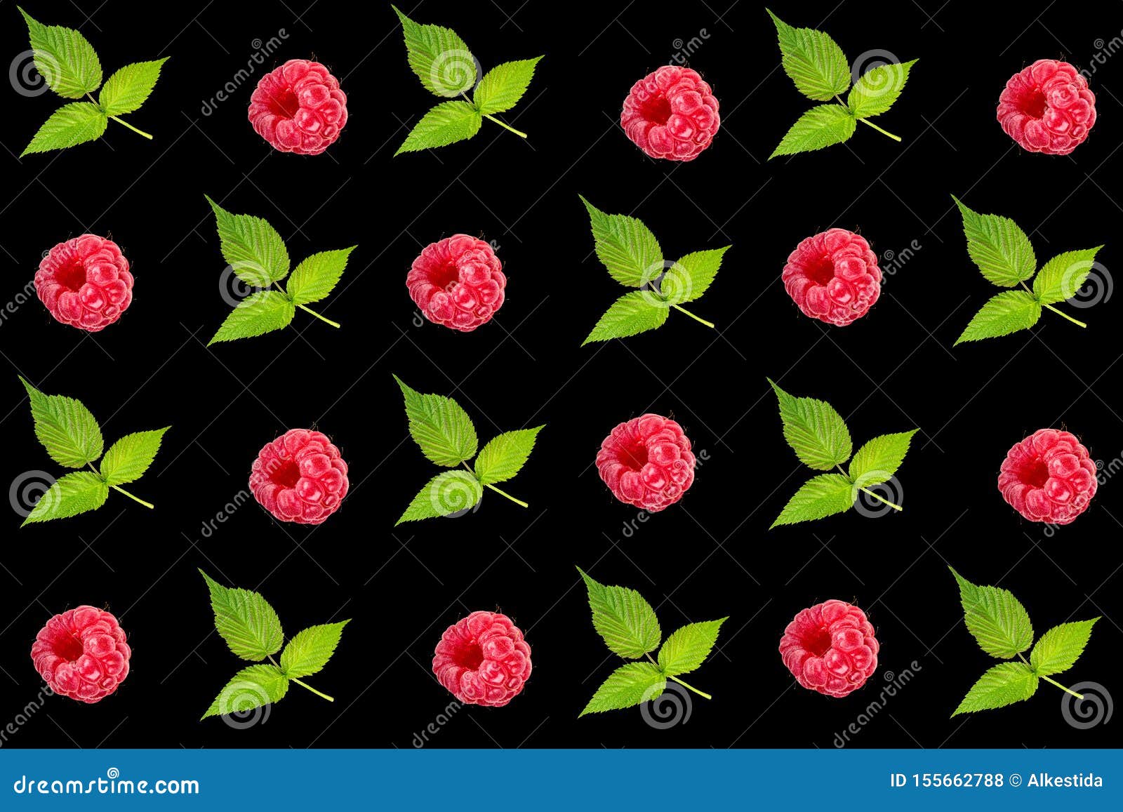 Pattern, Seamless, Set with Raspberries and Green Leaves Isolated on ...