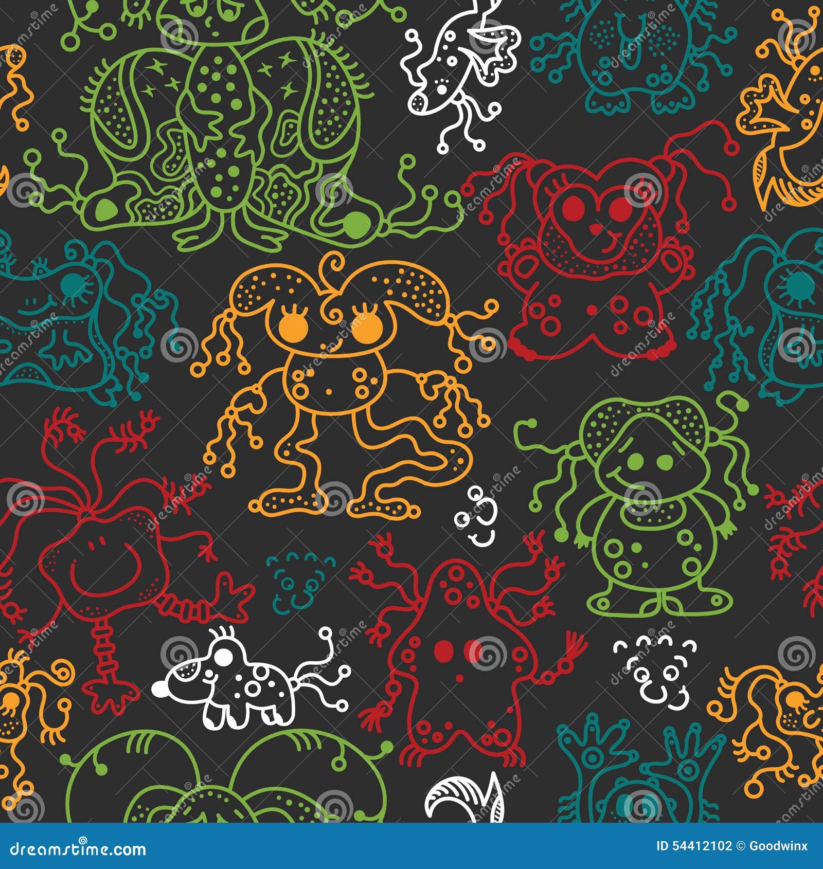 A Texture With Sad Monsters Over Dark Blue Background Vector Or Color ...