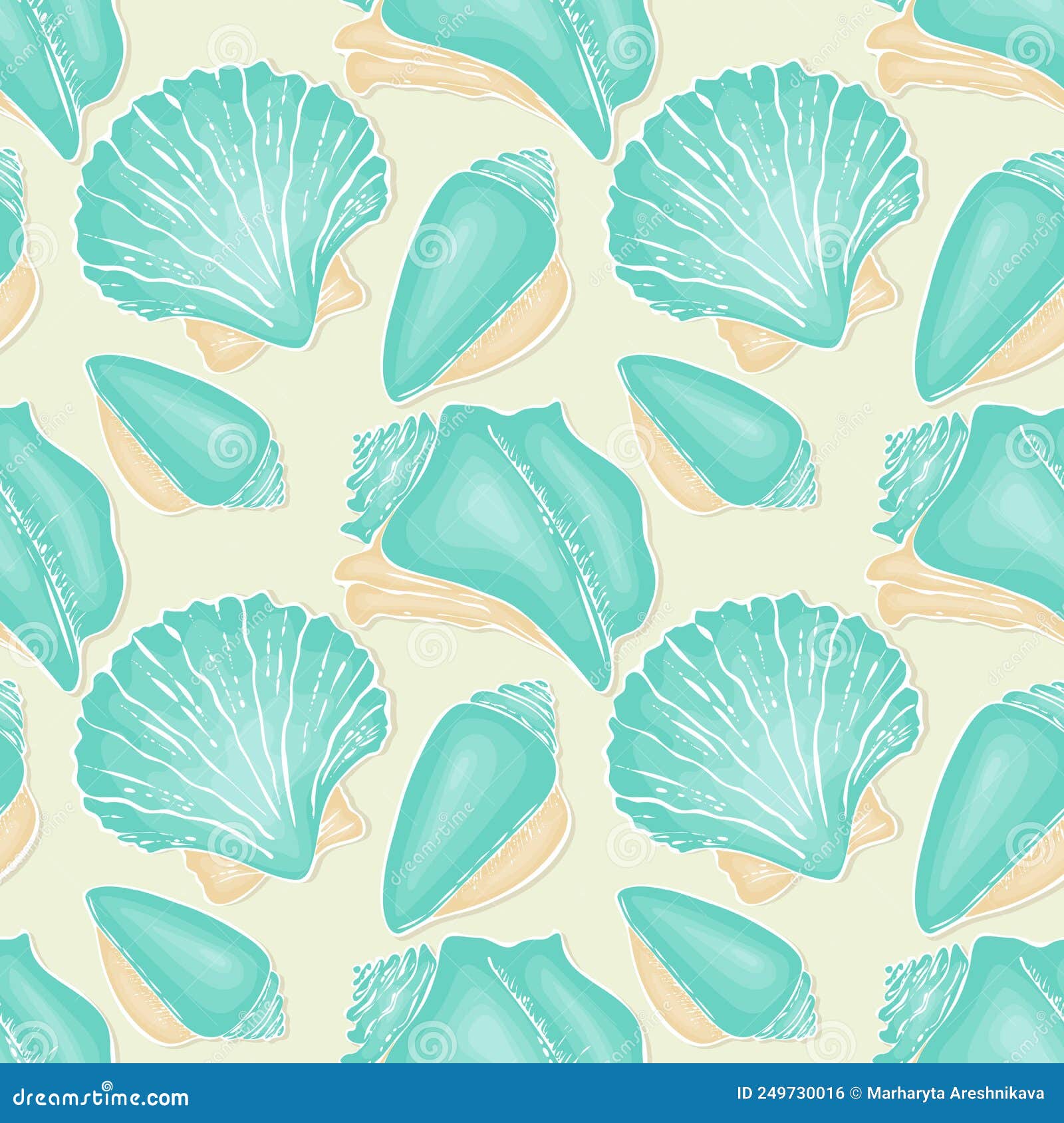 Pattern Seashell Hand Drawn Doodle Drawing, Blue and Beige Pastel Tone ...