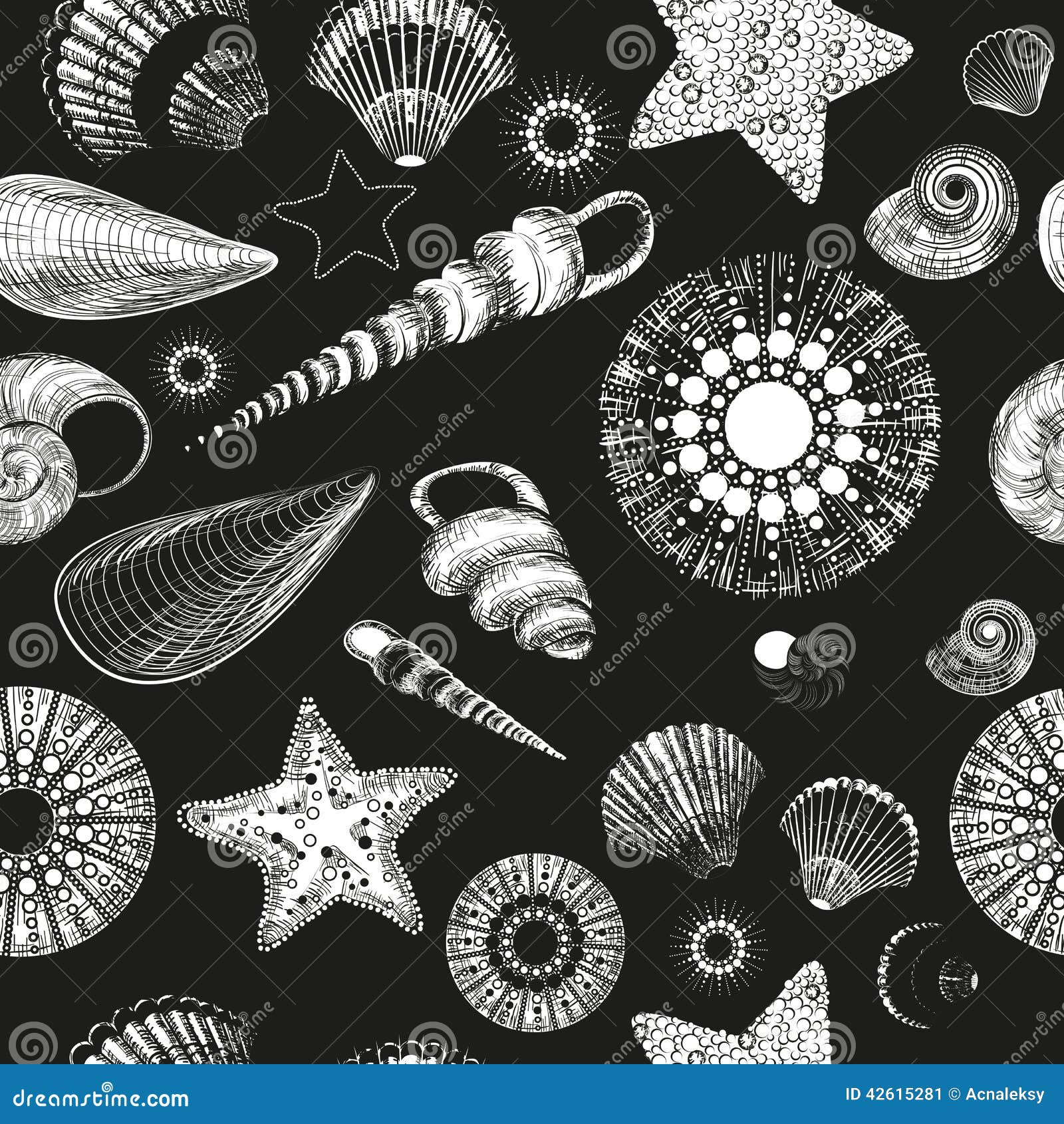 Pattern with Seashells (black and White) Stock Vector - Illustration of ...
