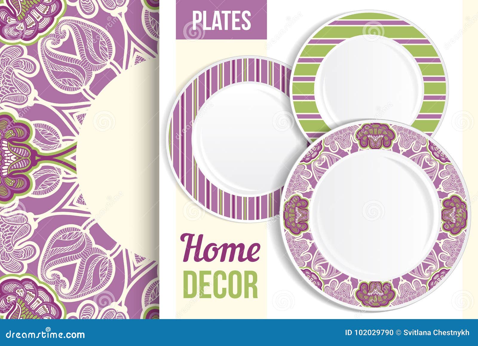 Pattern and Set of Decorative Plates. Empty Dishes, Top View. Stock ...