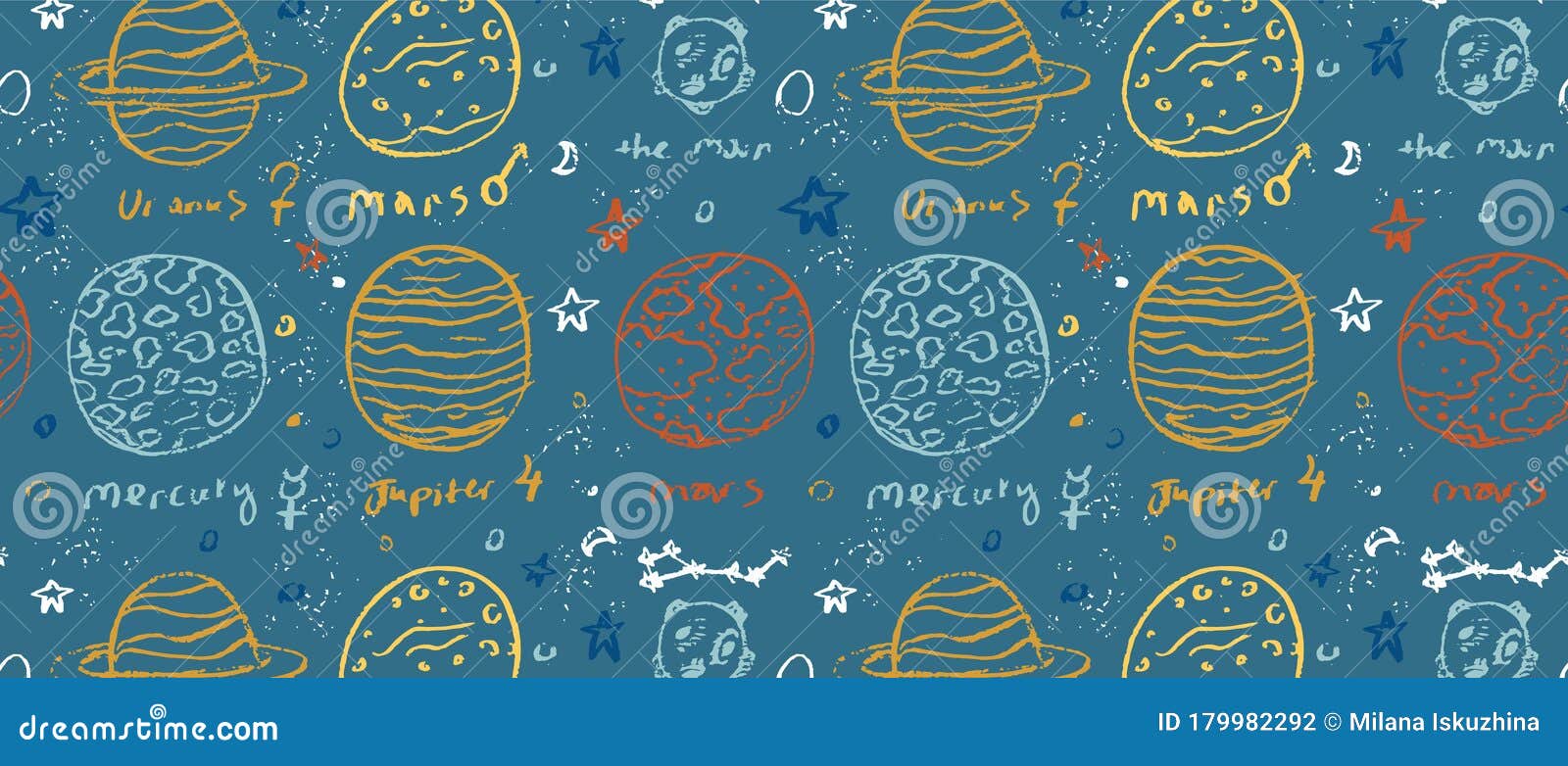 Pattern with Set of Planets, Stars, Comet Stock Vector - Illustration ...