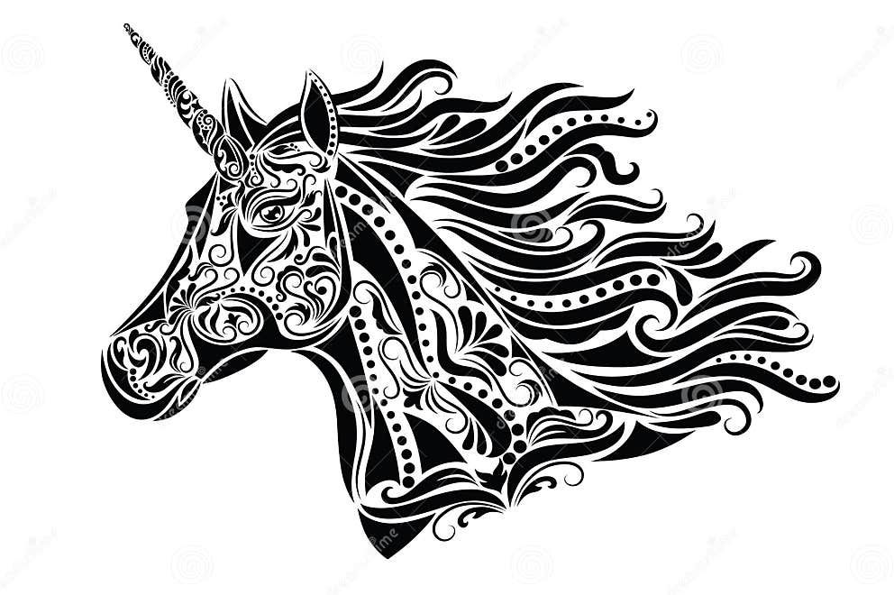 Pattern in a Shape of a Unicorn Head. Isolated on White. Stock Vector ...