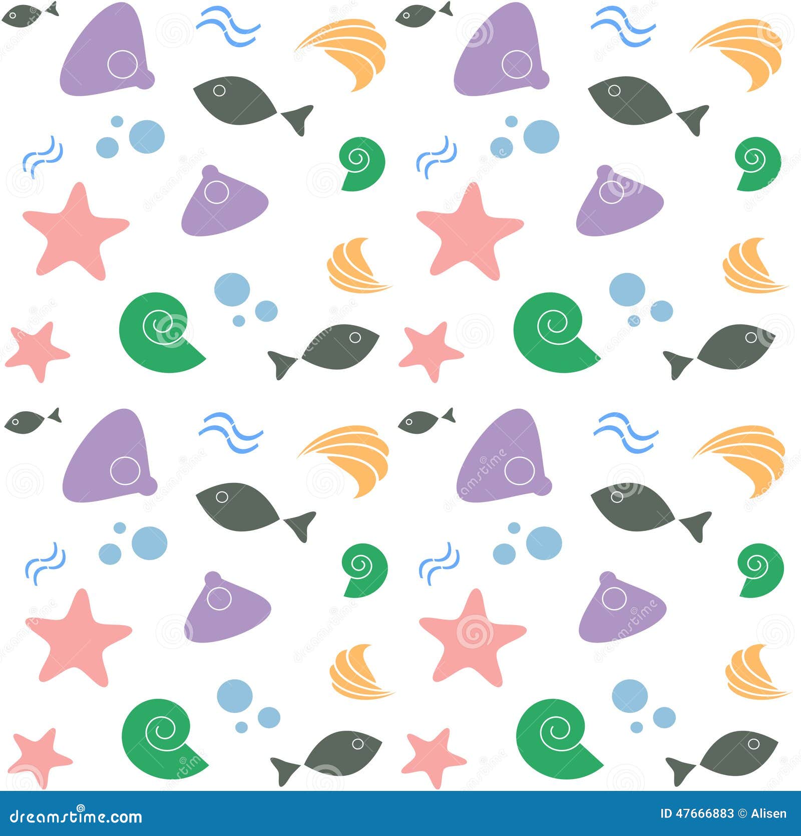 Pattern with Shells, Fish and Waves Stock Vector - Illustration of ...