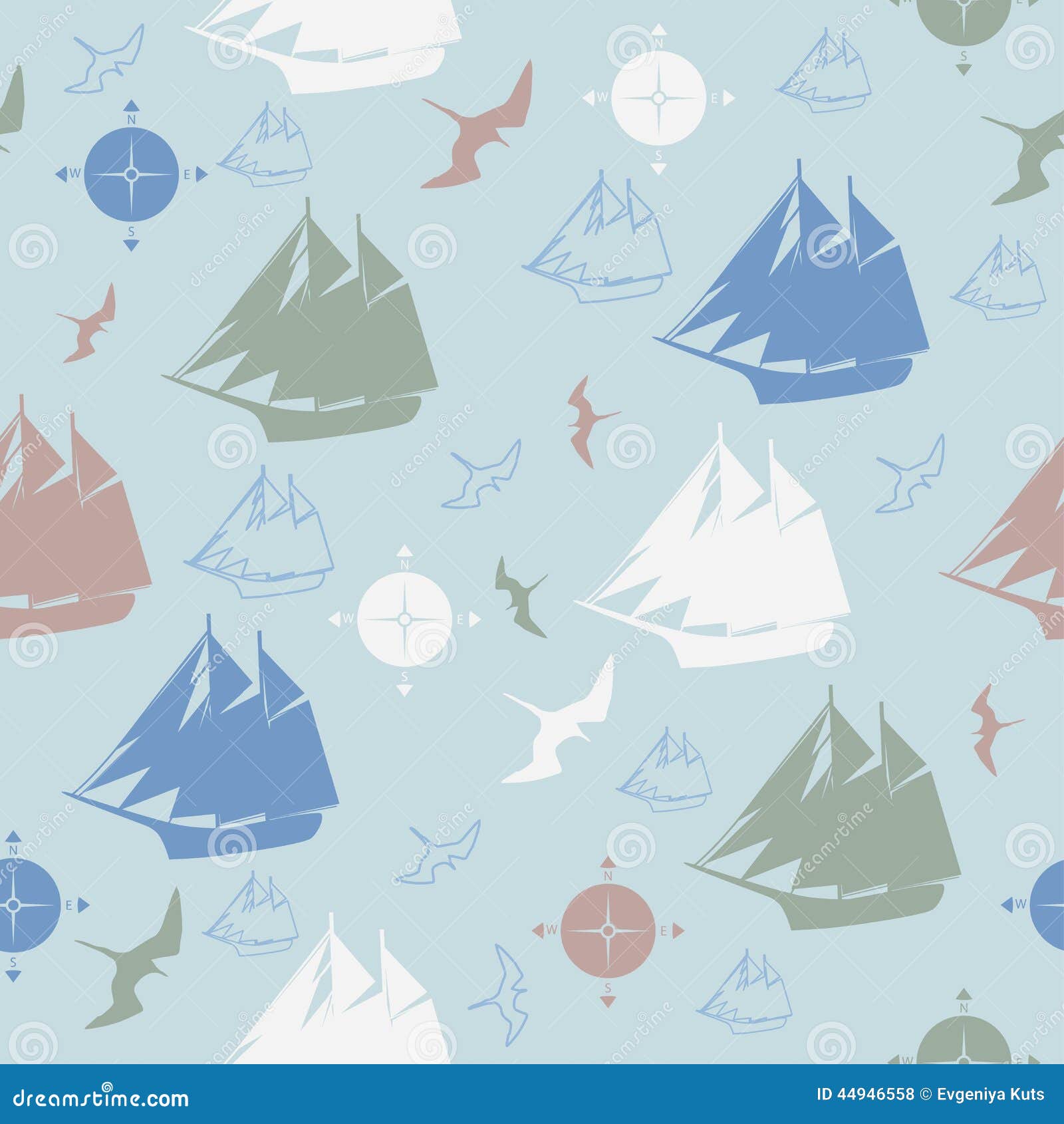 Pattern Ships Compasses Sea Bird Decorative Design Stock Vector ...