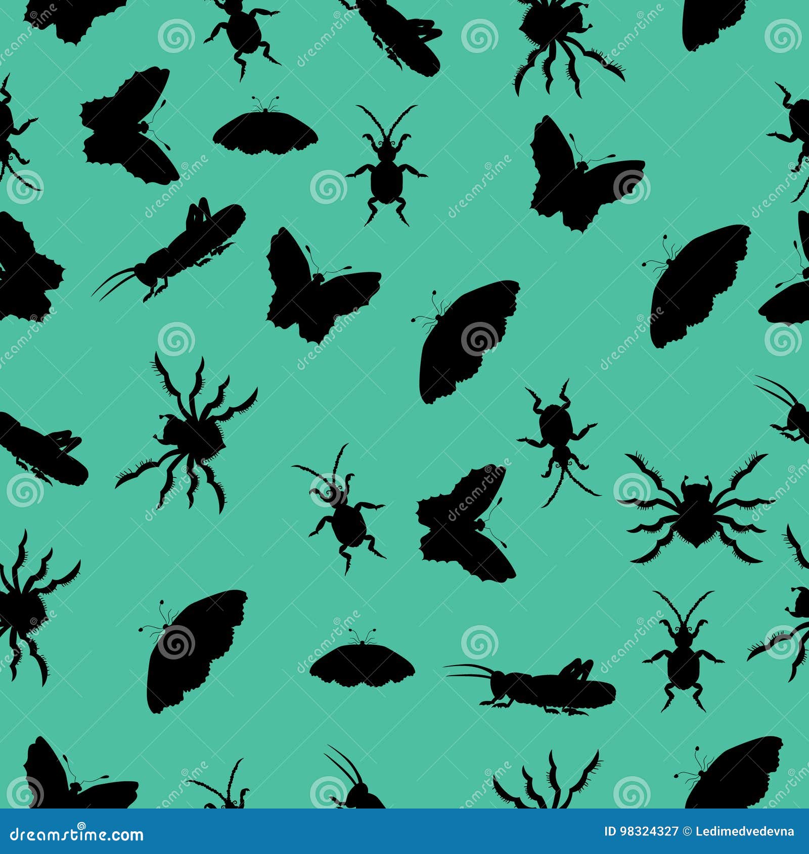 Pattern of Silhouettes of Insects. Vector Illustration. Drawing by Hand ...